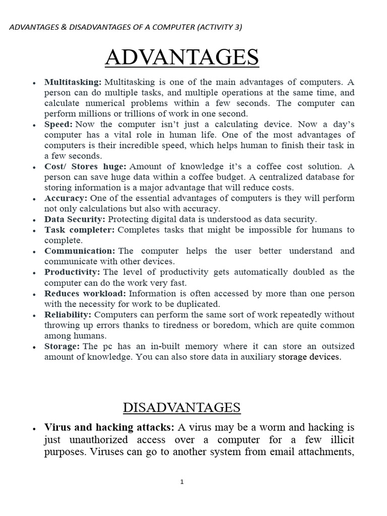 Advantages and Disadvantages of Computer | PDF | Cybercrime | Computer Data Storage