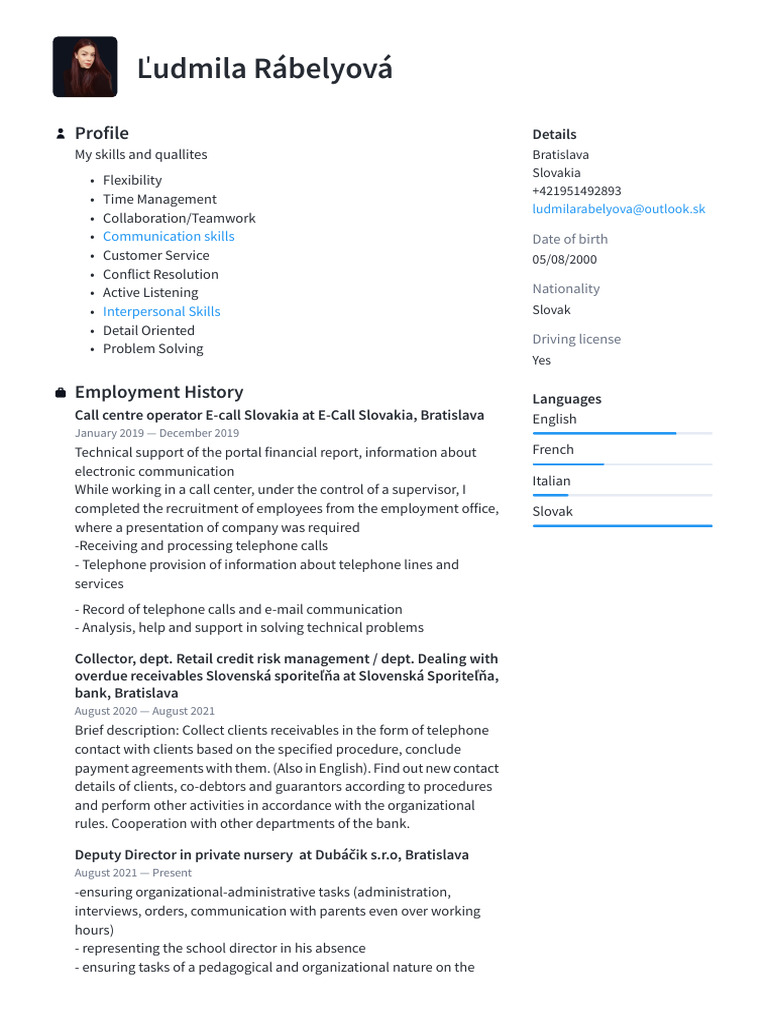 Ľudmila__Rábelyová_cv | PDF | Communication | Slovakia