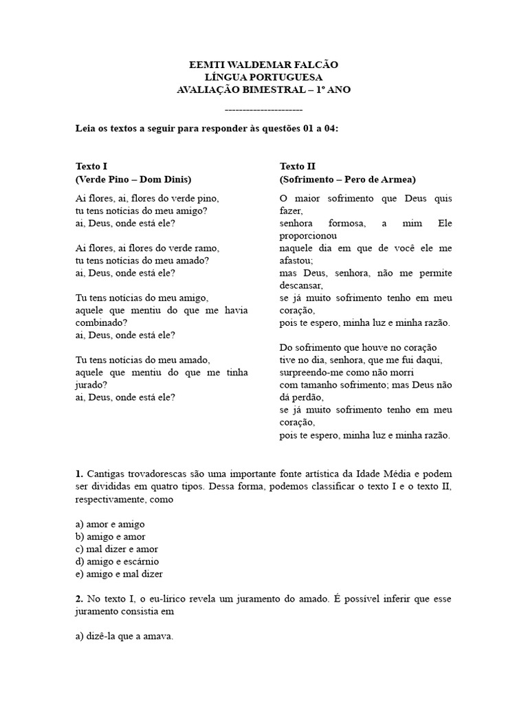 1º Prova Bimestral Apro | PDF