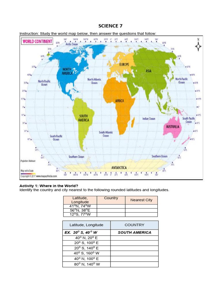 World Map Latitude and Longitude Activity | PDF | Science & Mathematics