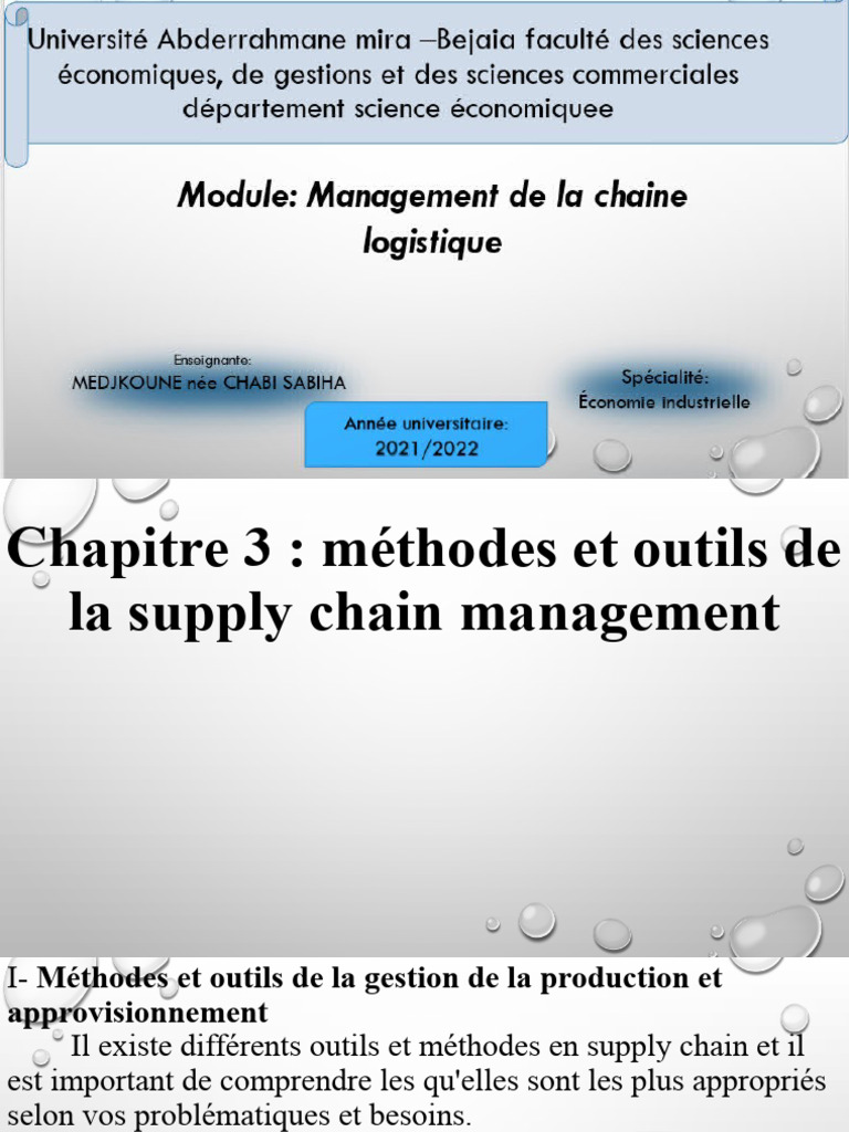Chapitre 3 MÃ©thdes Et Outils de La Gestionde La Chaã®ne Logistique ...