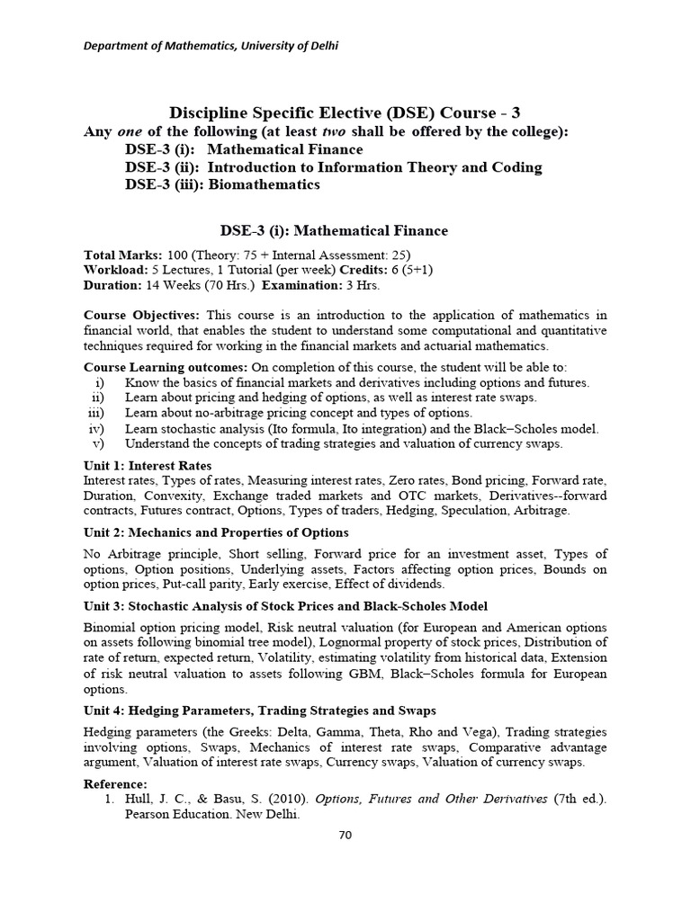 DSE 3 Mathematical Finance | PDF | Greeks (Finance) | Option (Finance)
