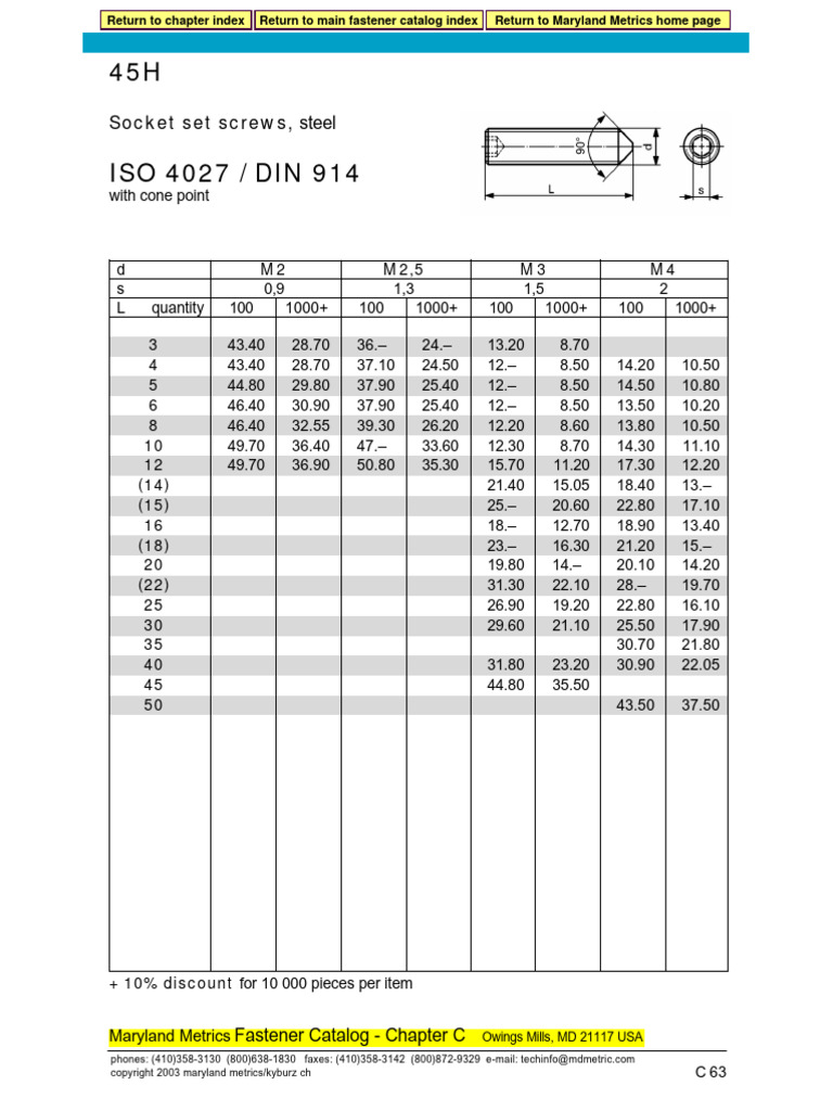 Din-914 - Socket Set Screw | PDF | Screw | Metalworking