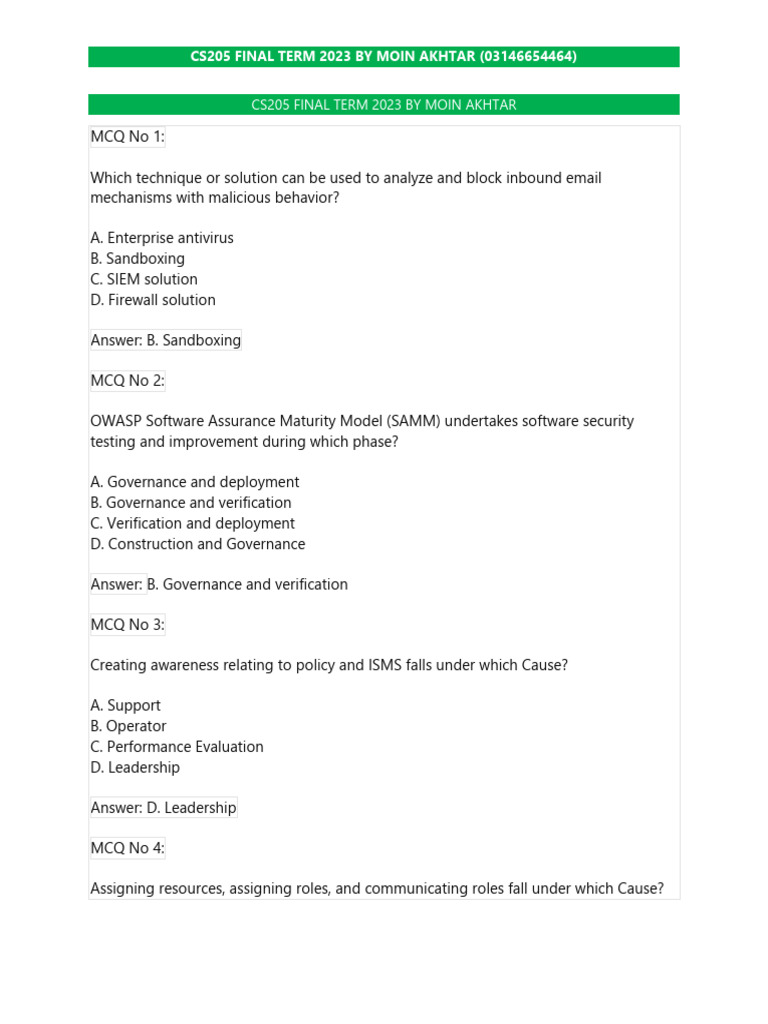 Unsol Cs205 Final Term 2023 by Moin Akhtar | PDF | Security | Computer ...