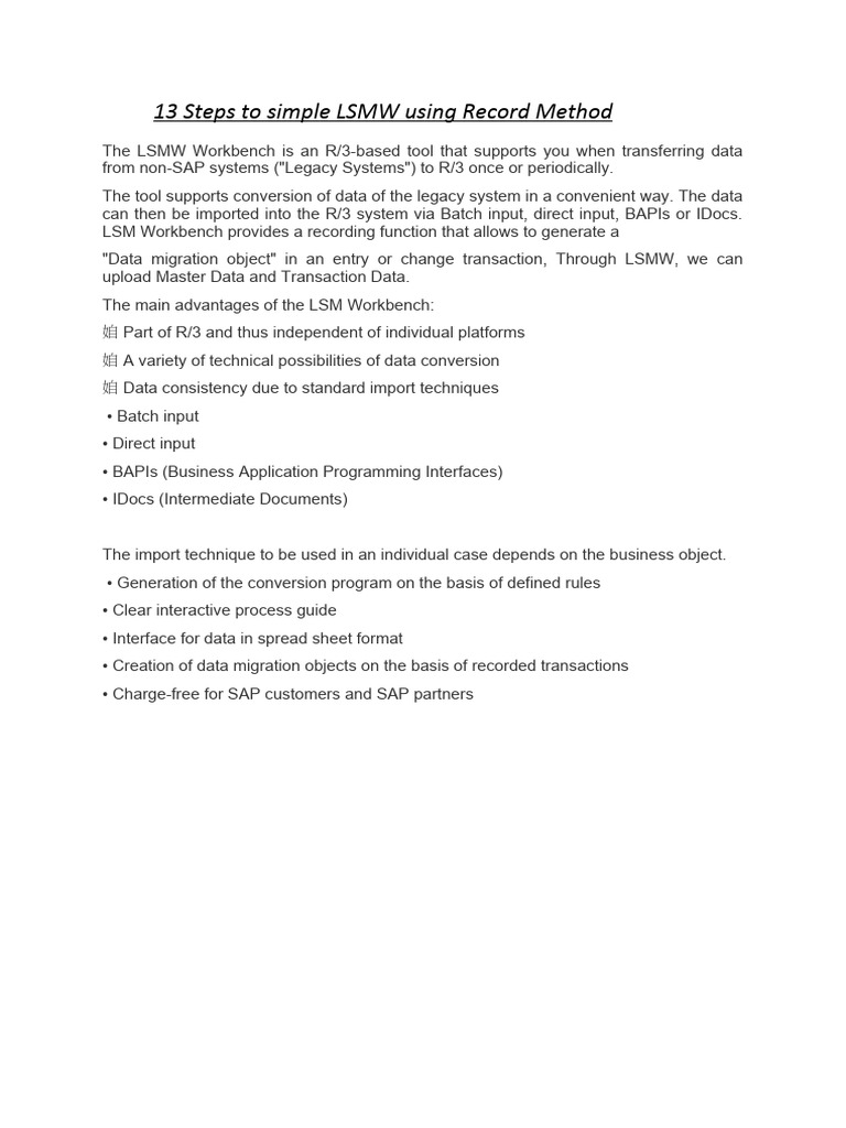 13 Steps To Simple LSMW Using Record Method | PDF | Computing | Software Engineering