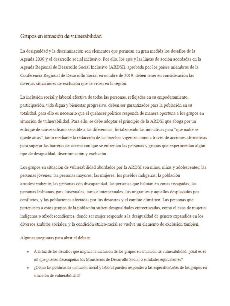Grupos Vulnerables Cuales | PDF | Desigualdad social | Discriminación y ...