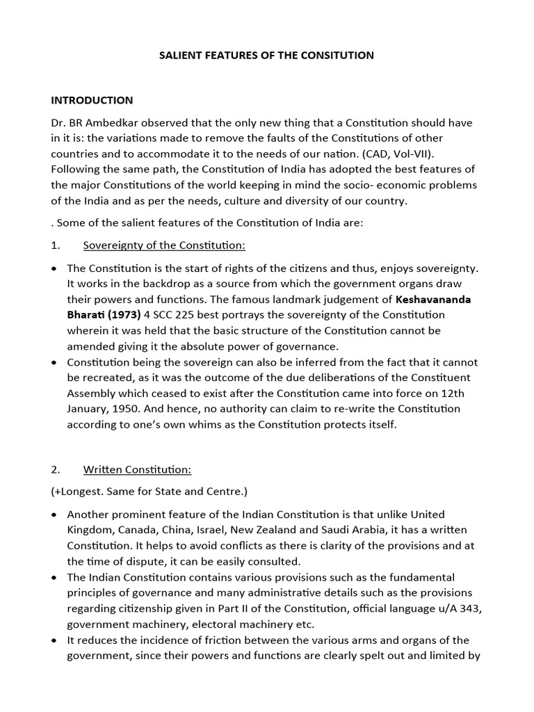 Salient Features | PDF | Constitution | Welfare State