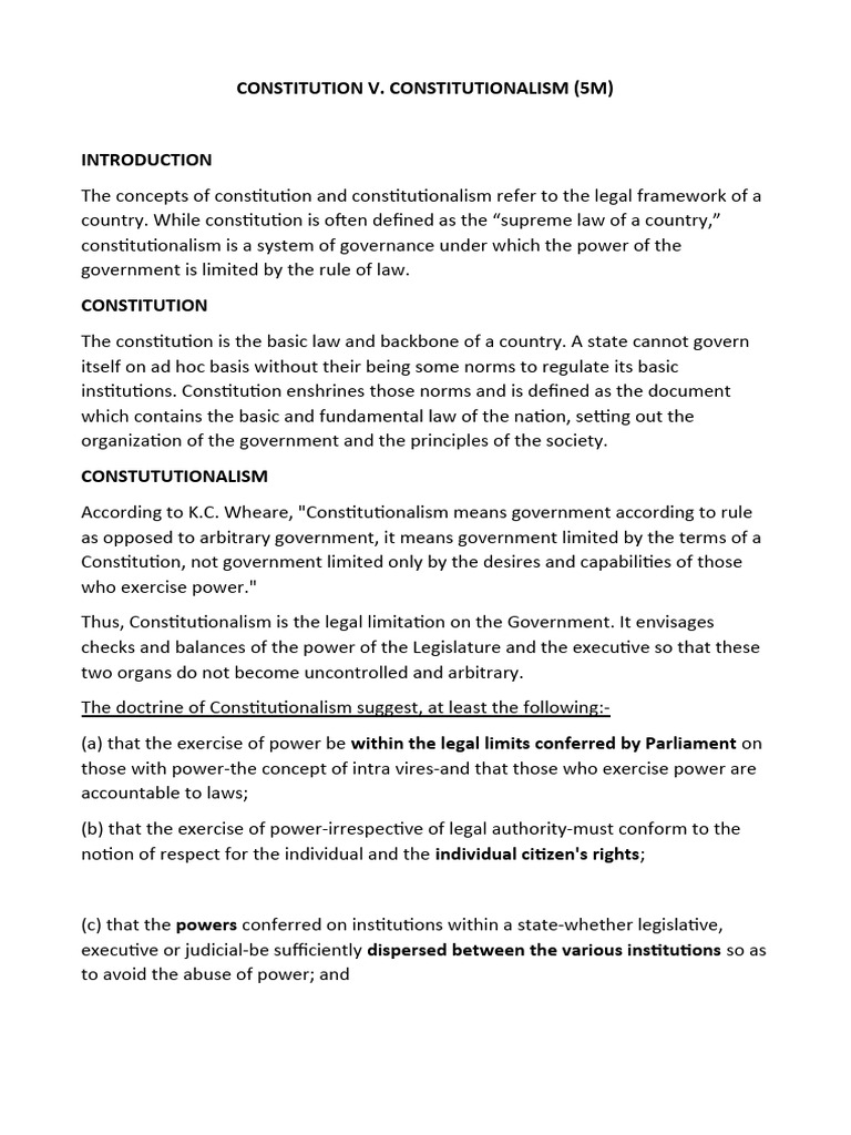 Constitution Constitutionalism | PDF | Constitution | Separation Of Powers
