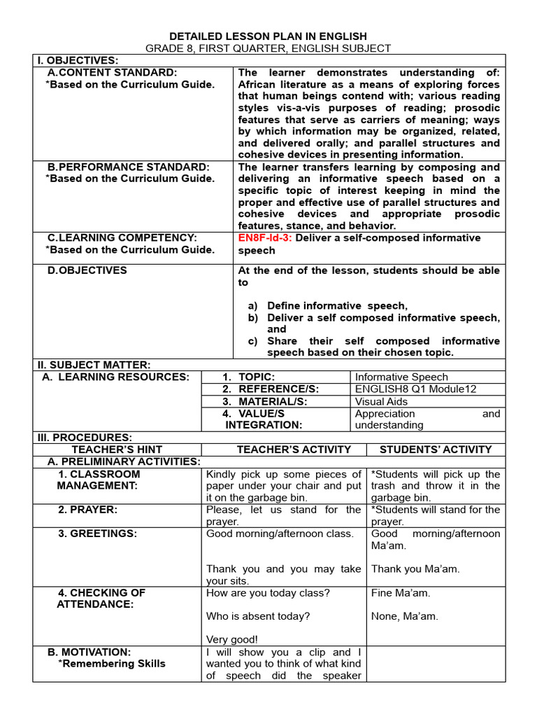 Detailed Lesson Plan in Entrepreneurship | PDF | Curriculum | Lesson Plan