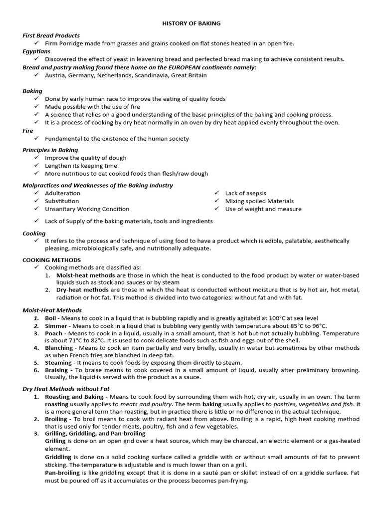 HISTORY OF BAKING (New Lecture) | PDF | Grilling | Cooking