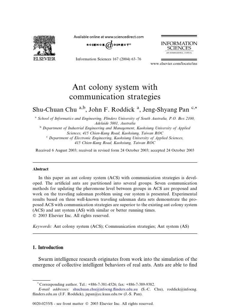 Ant Colony System With Communication Strategies | PDF | Parallel Computing | Theoretical ...