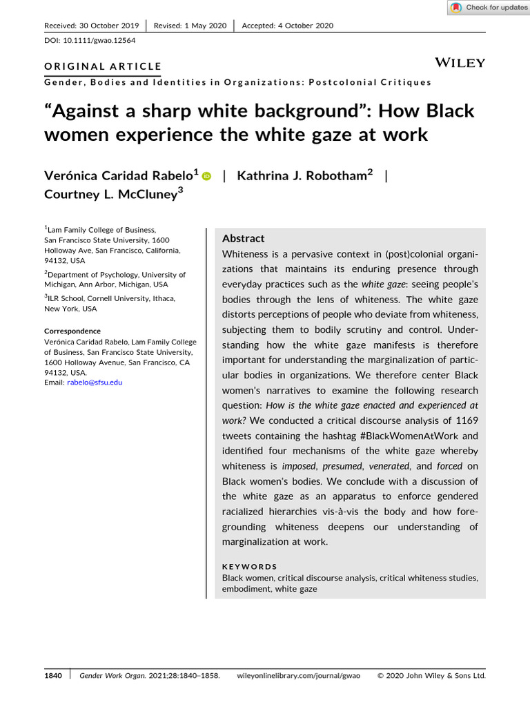 Black Women's Workplace Struggles | PDF | Whiteness Studies | Embodied ...