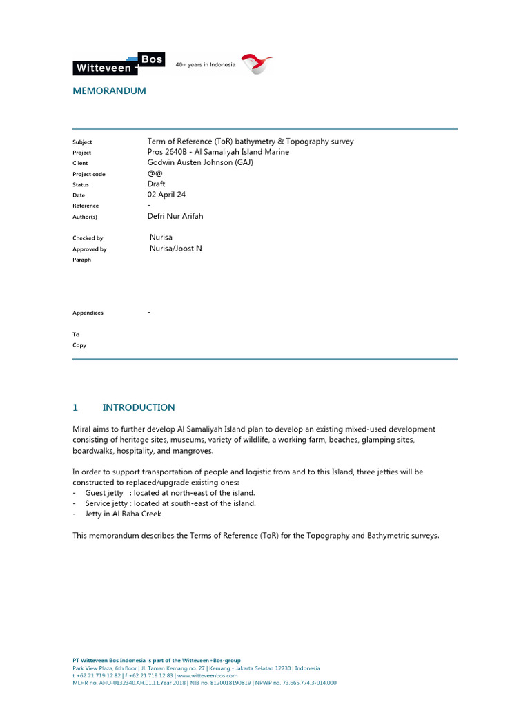 ToR Bathymetry Topo Survey Samaliyah | PDF | Geodesy | Physical Geography