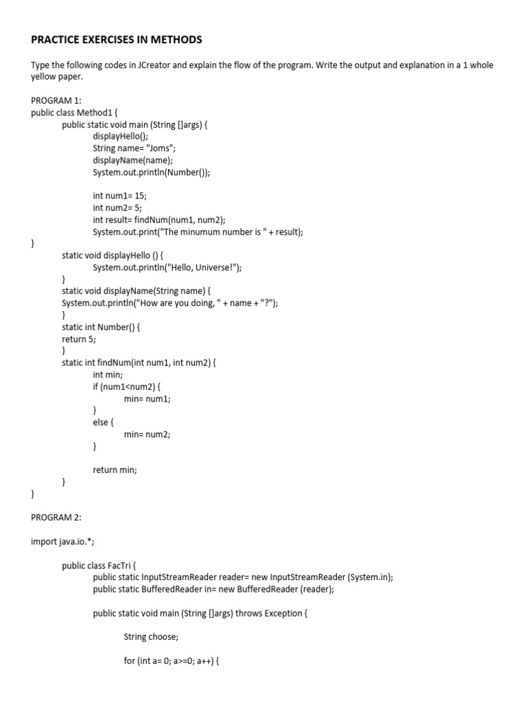 Week 5-Sample Programs Using Methods | PDF | Object Oriented ...