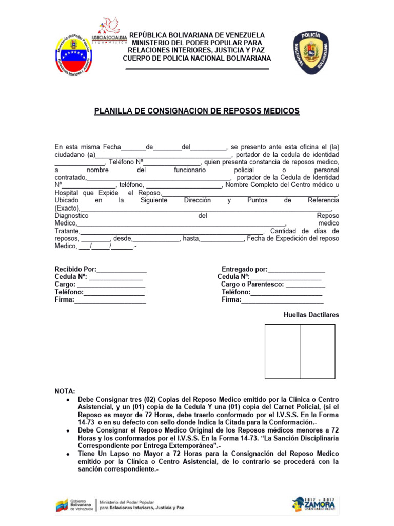 Planilla de Consignacion de Reposos | PDF | Documento de identidad ...
