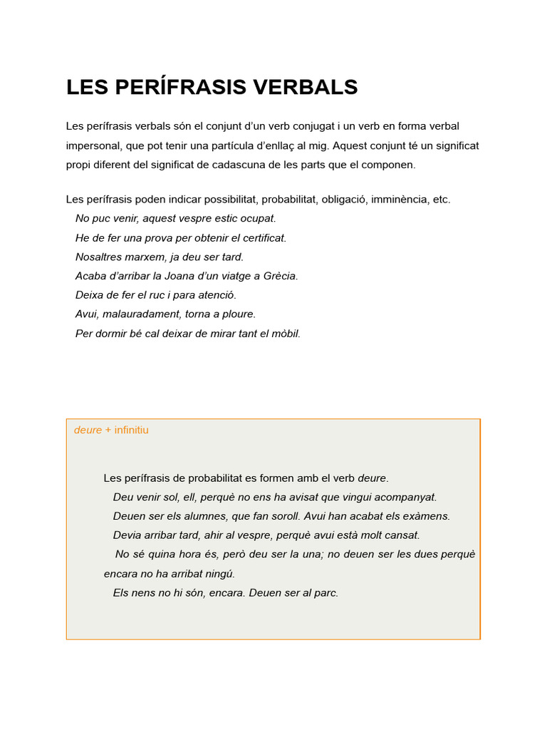 LES PERÍFRASIS VERBALS | PDF
