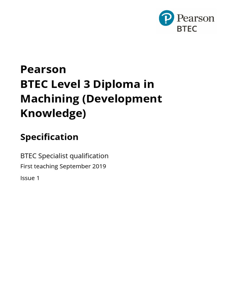 BTEC Level3 Diploma in Machining Spec | PDF | Educational Assessment | Learning