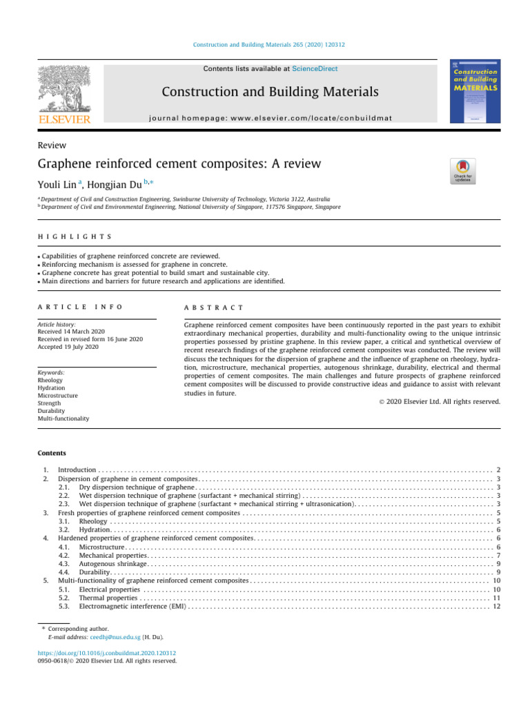 Graphene in Cement Composites Review | PDF | Graphene | Composite Material