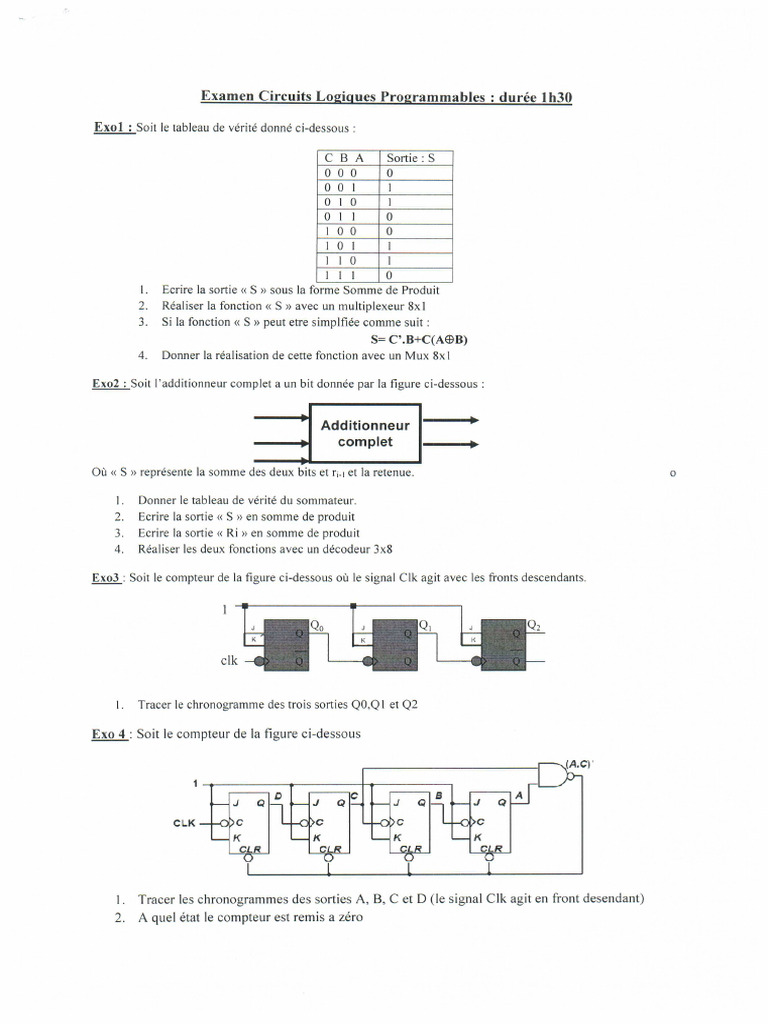 Examen1 Circuits Logiques Programmable | PDF
