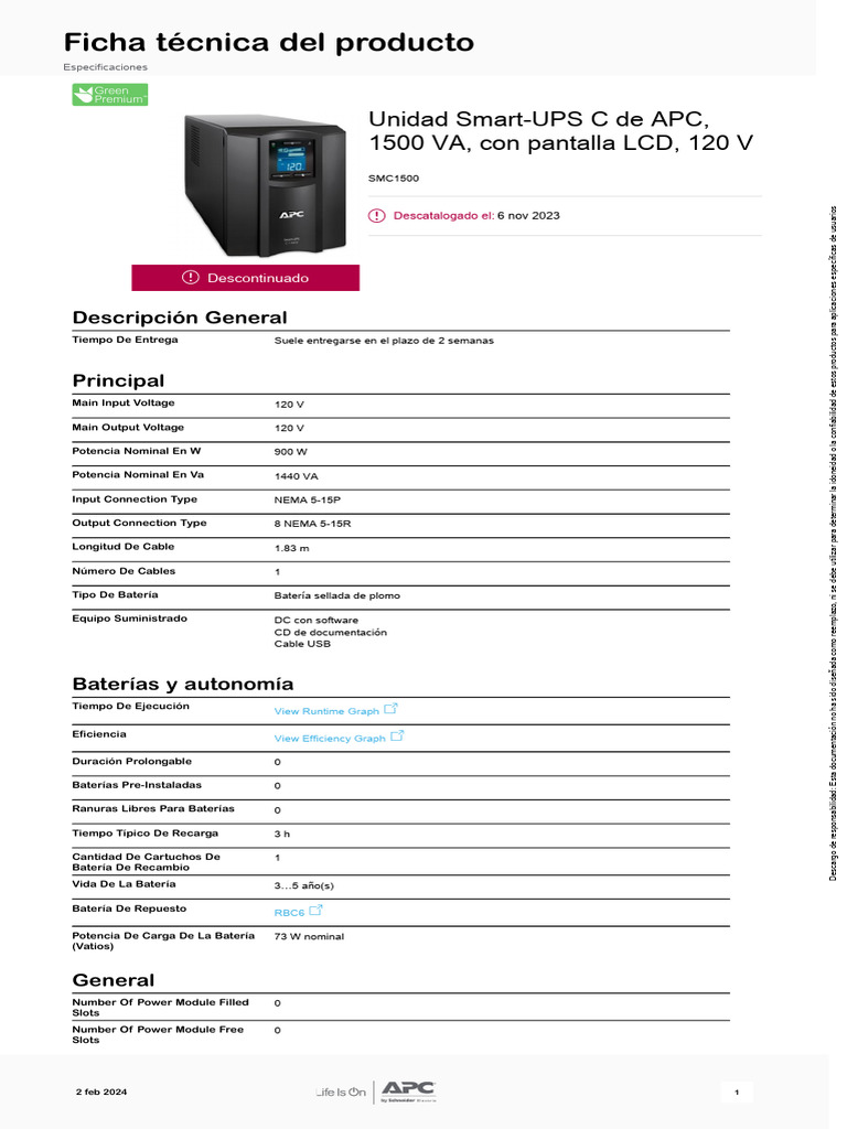 Unidad APC Smart-UPS SMC1500 1500 VA | PDF | Cantidades fisicas | Cantidad