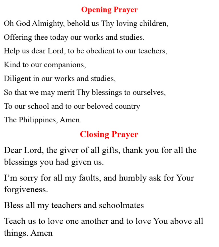 LPU Opening and Closing Prayers | PDF | Language Arts & Discipline