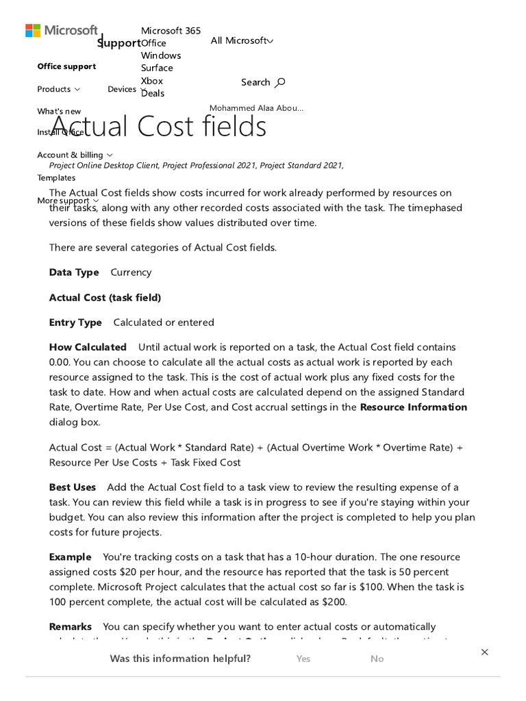 Actual Cost Fields | PDF