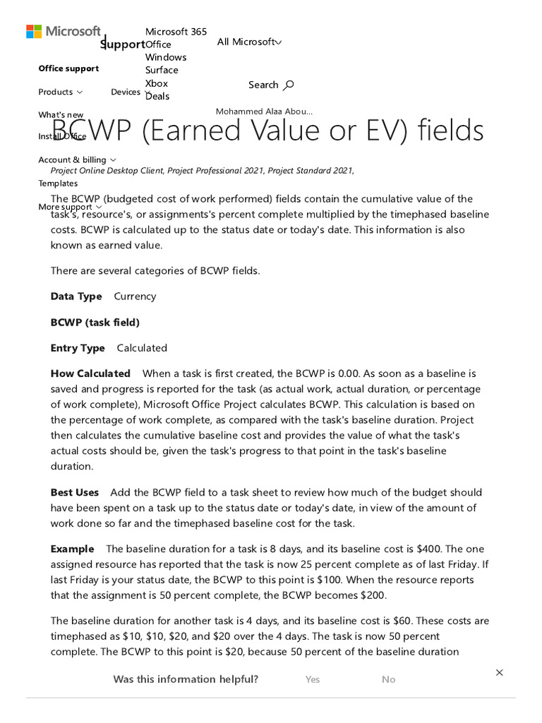 BCWP (Earned Value or EV) Fields | PDF