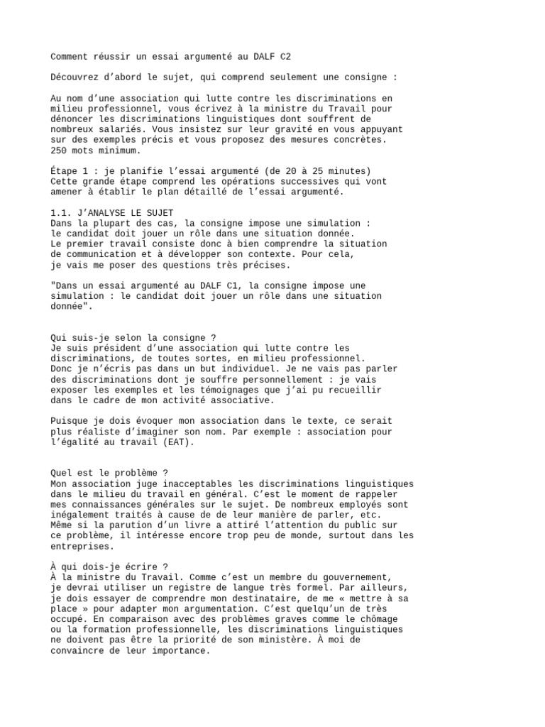 Réussir un essai argumenté DALF C2 | PDF | La discrimination | Invalidité