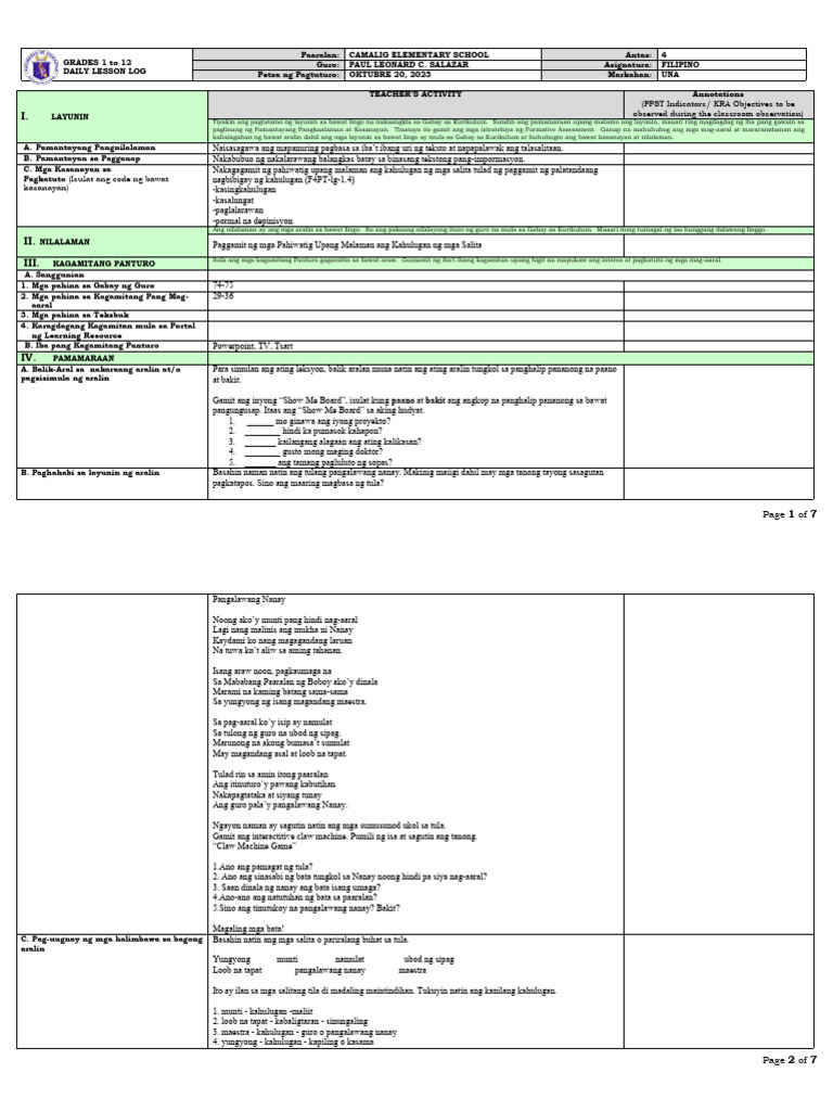 Cot Q3 Filipino | PDF