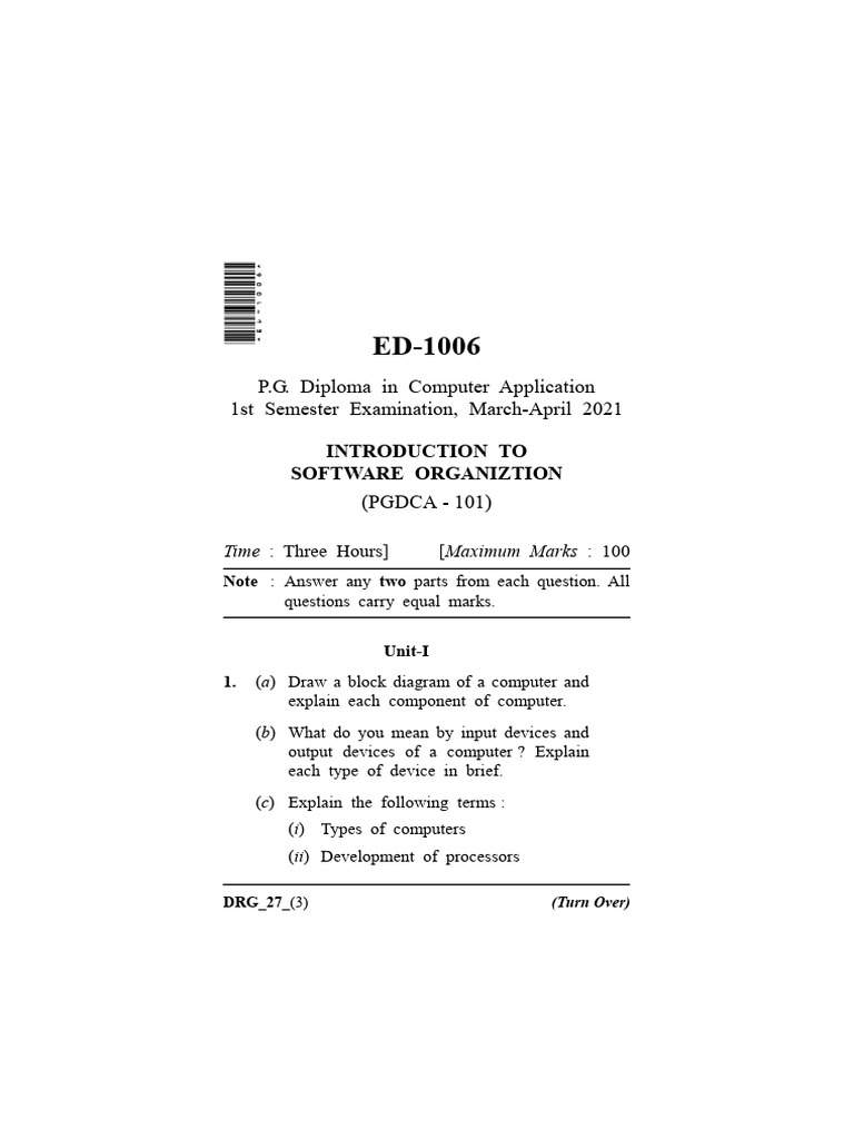 Pgdca 1 Sem Introduction To Software Organiztion Ed 1006 Apr 2021 | PDF | Computer Data Storage ...