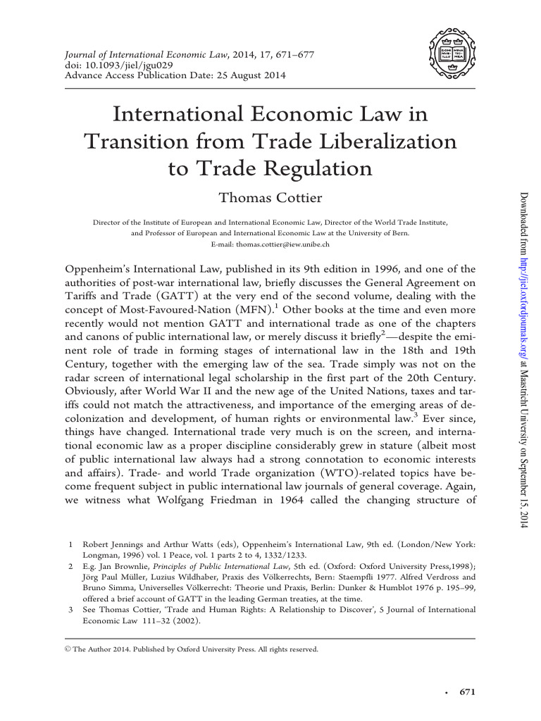 Cottier - IEL in Transition From Trade Liberalization To Trade ...