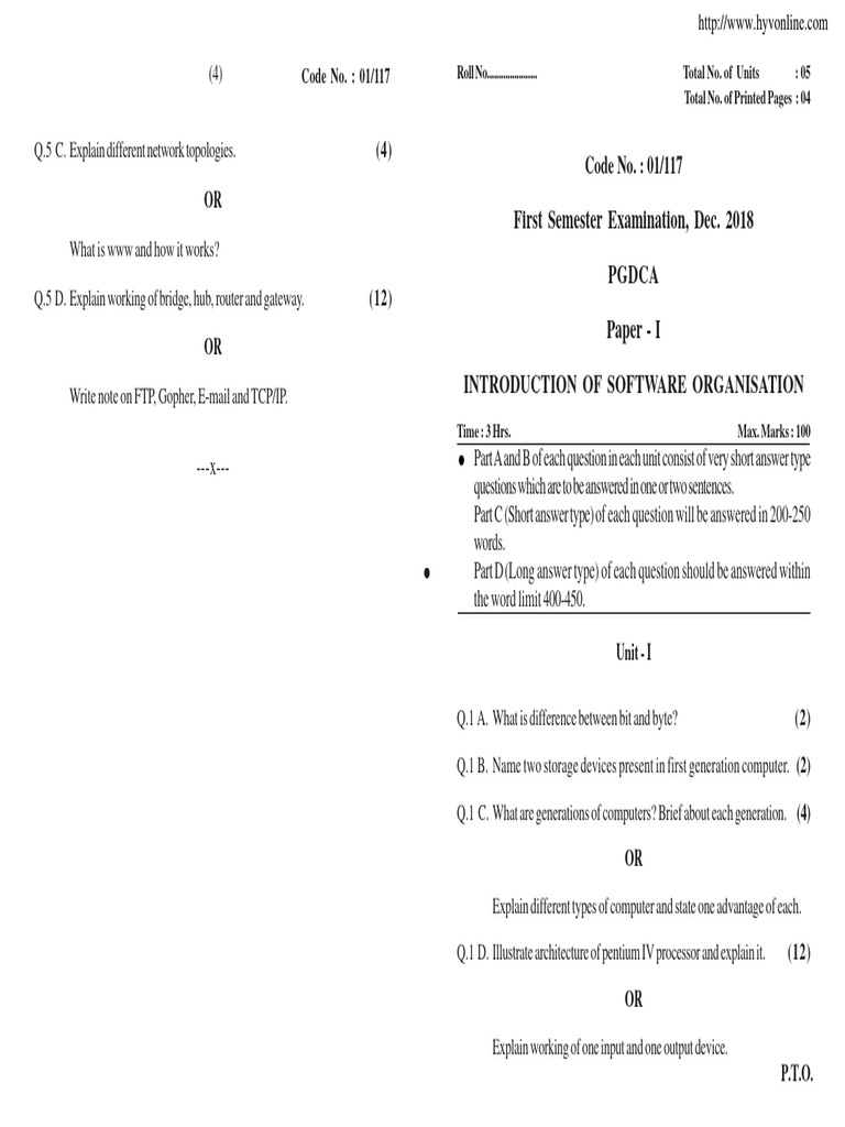 Pgdca 1 Sem Introduction of Software Organisation 117 Dec 2018 | PDF | Computer Programming ...