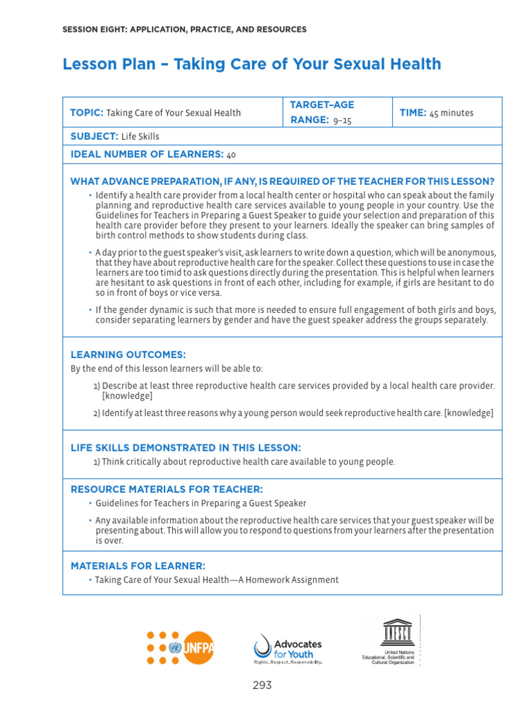 Lesson Plan Taking Care of Your Sexual Health | PDF | Sexually ...