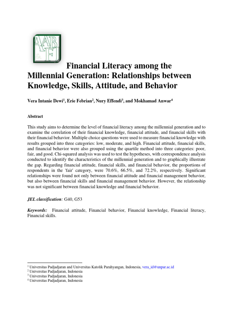 Financial Literacy Among The Millennial Generation Relationships Pdf