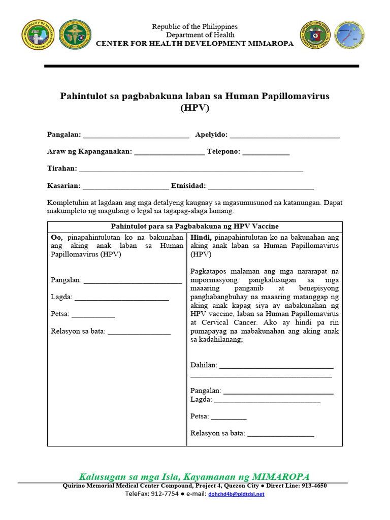 NEW HPV Consent Form Tagalog 2024 | PDF