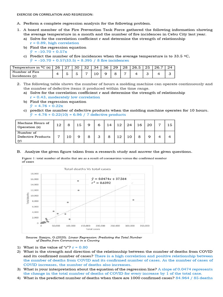Exercise On Correlation and Regression | PDF | Regression Analysis | Linear Regression
