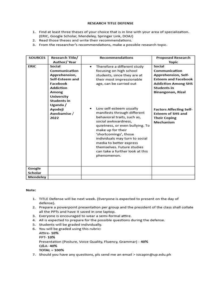 Research Title Defense | PDF | Self Esteem | Social Psychology Research Title Defense | PDF | Self Esteem | Social Psychology