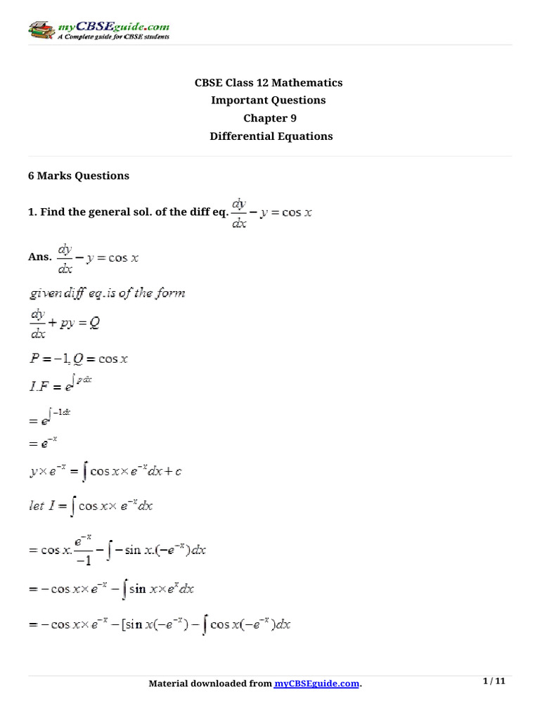 CBSE Class 12 Math: Differential Equations | PDF