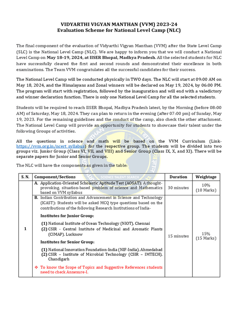 Evaluation Scheme NLC 2023-24 VVM | PDF | Creativity | Information