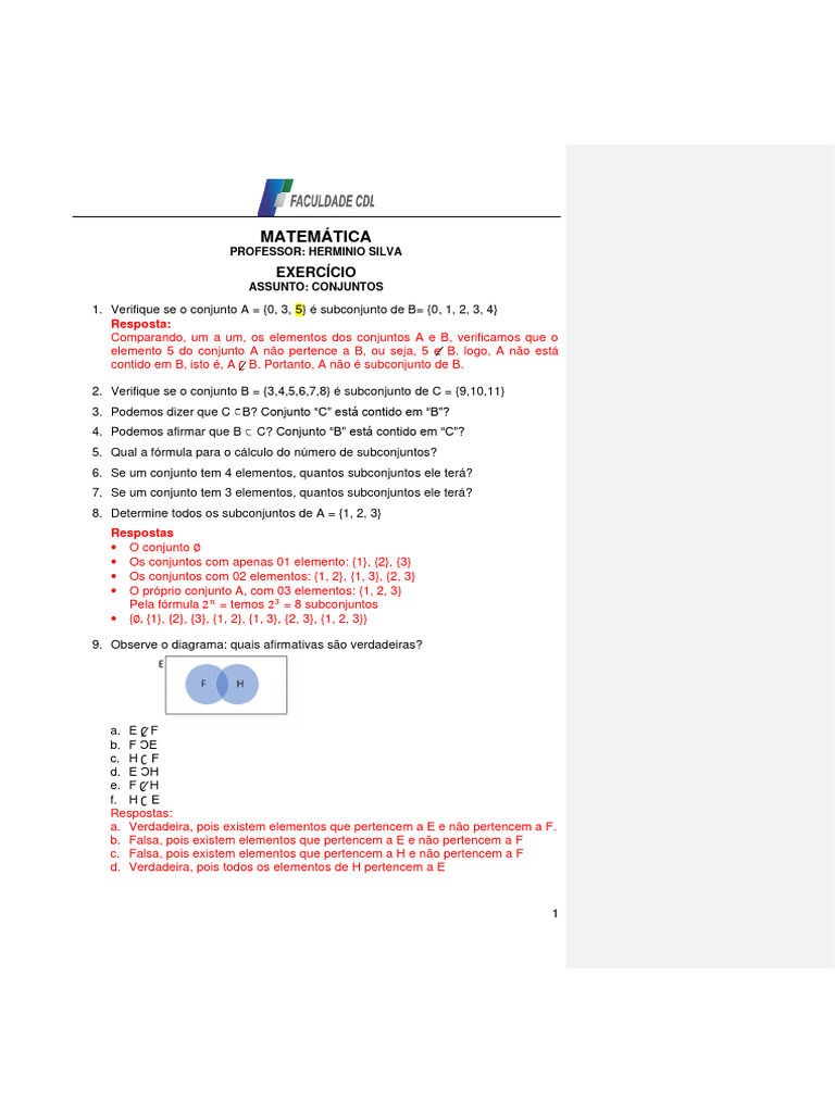 Exercícios - Teoria Dos Conjuntos | PDF | Conjunto (Matemática ...