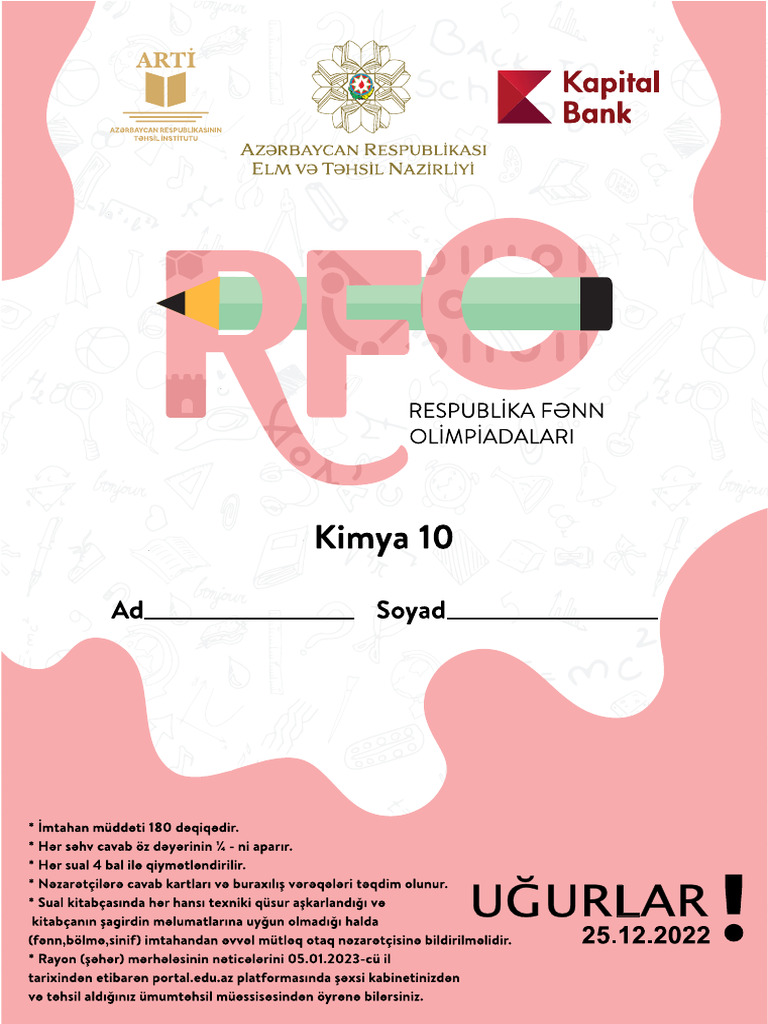 Kimya 10 Cu Sinif RFO Rayon ŞƏHƏR Mərhələsi Sualları VƏ Cavabları | PDF