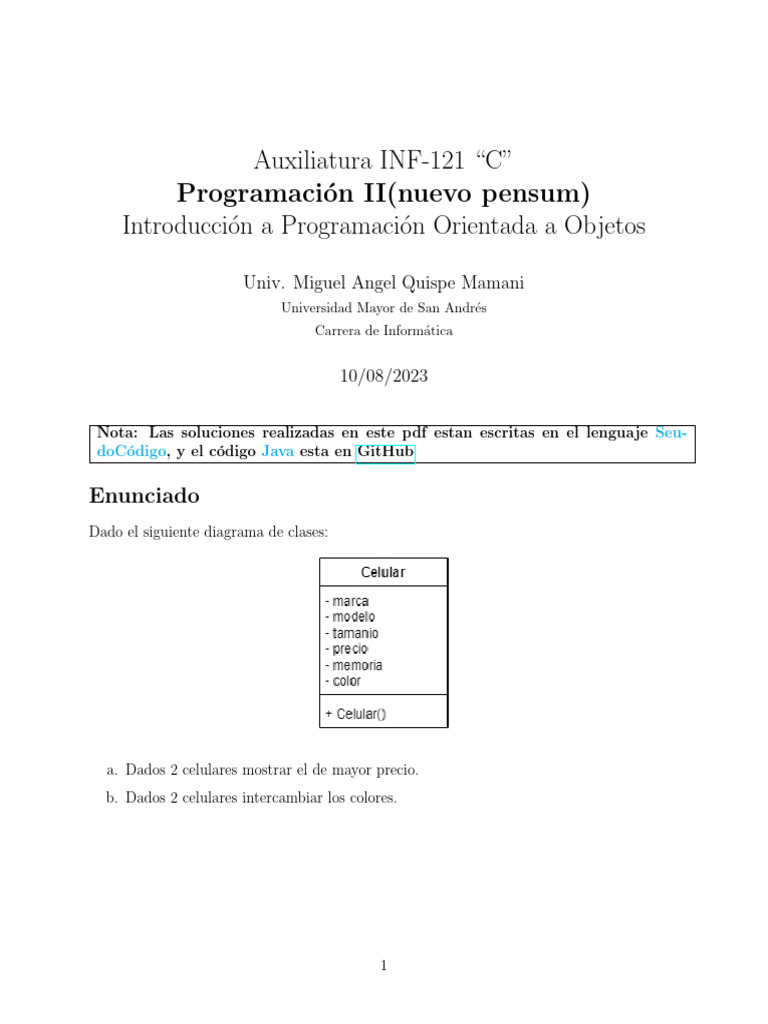 Ejercicios de POO en SeudoCódigo y Java | PDF | Informática ...
