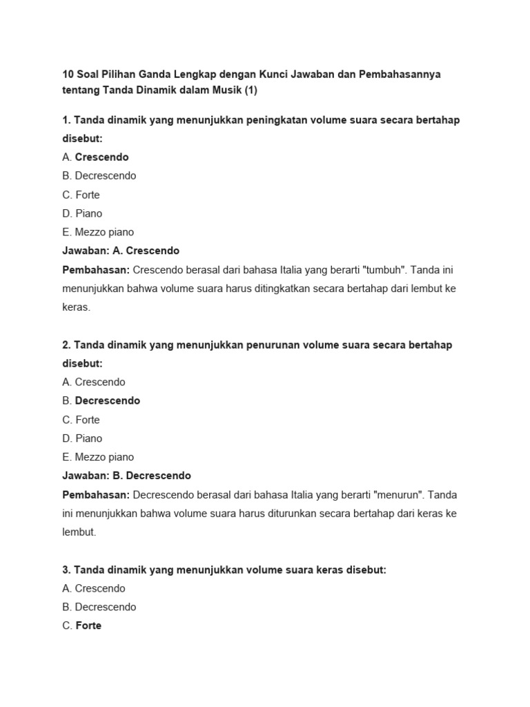 Soal Tanda Dinamik dalam Musik | PDF