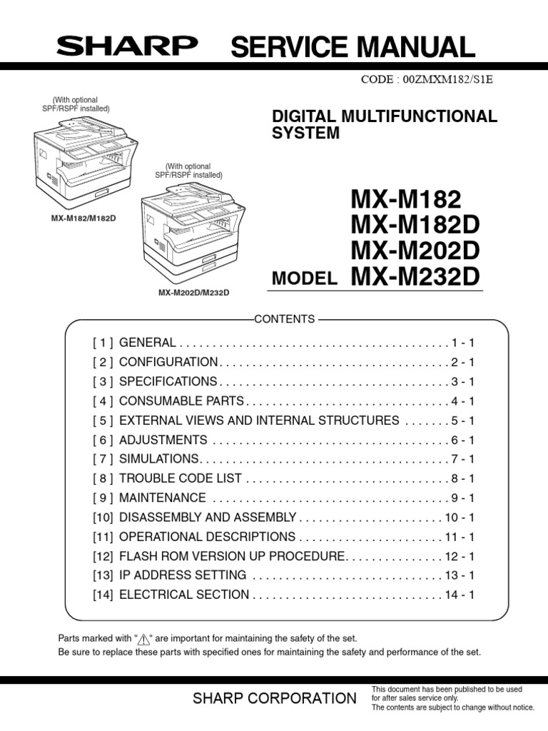 Sharp MX-M232D - Service Manual | PDF | Office Equipment