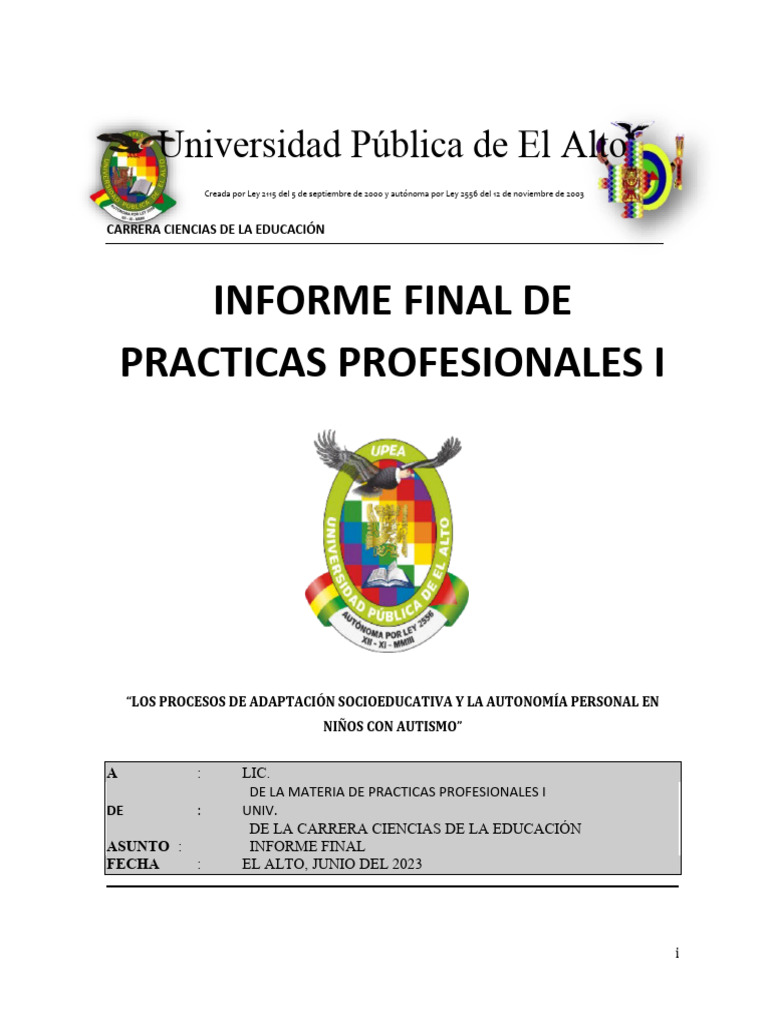 Inf - Final.prac - Prof. L | PDF | Espectro autista | Salón de clases