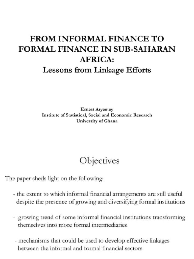 From Informal Finance To Formal Finance in Sub Saharan Africa | PDF