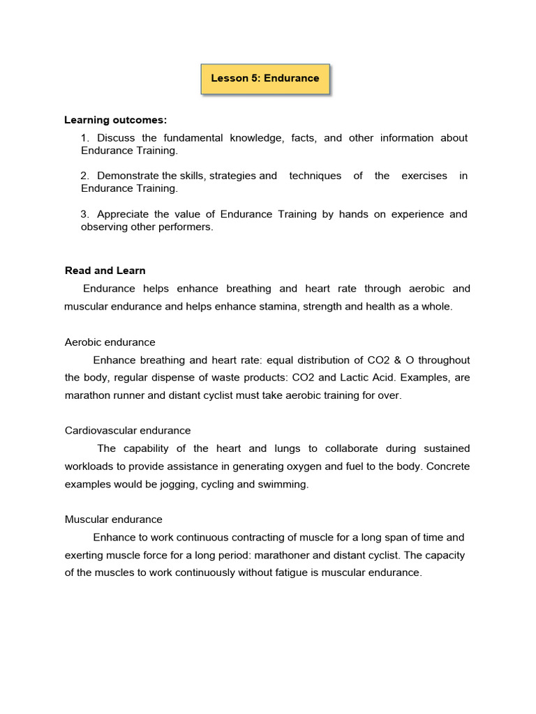 Lesson 5 Endurance | PDF | Aerobic Exercise | Endurance