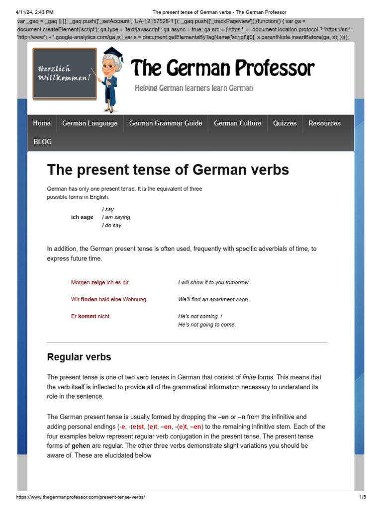 German Present Tense Guide | PDF | Grammatical Tense | Verb