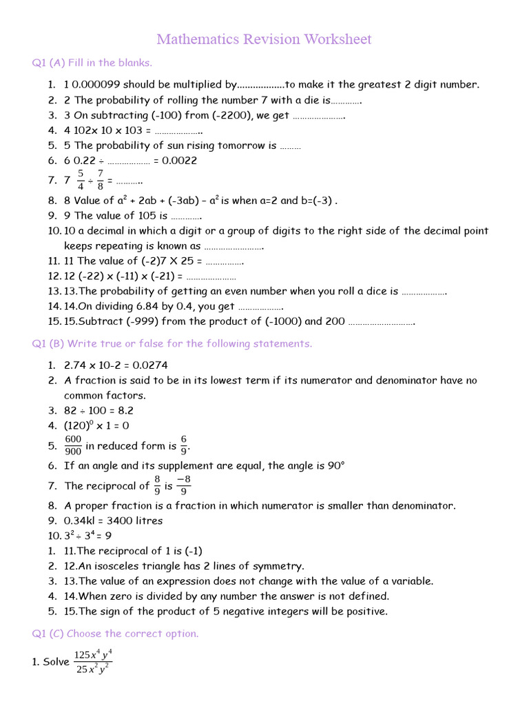 Mathematics Revision Worksheet | PDF | Geometric Shapes | Polytopes