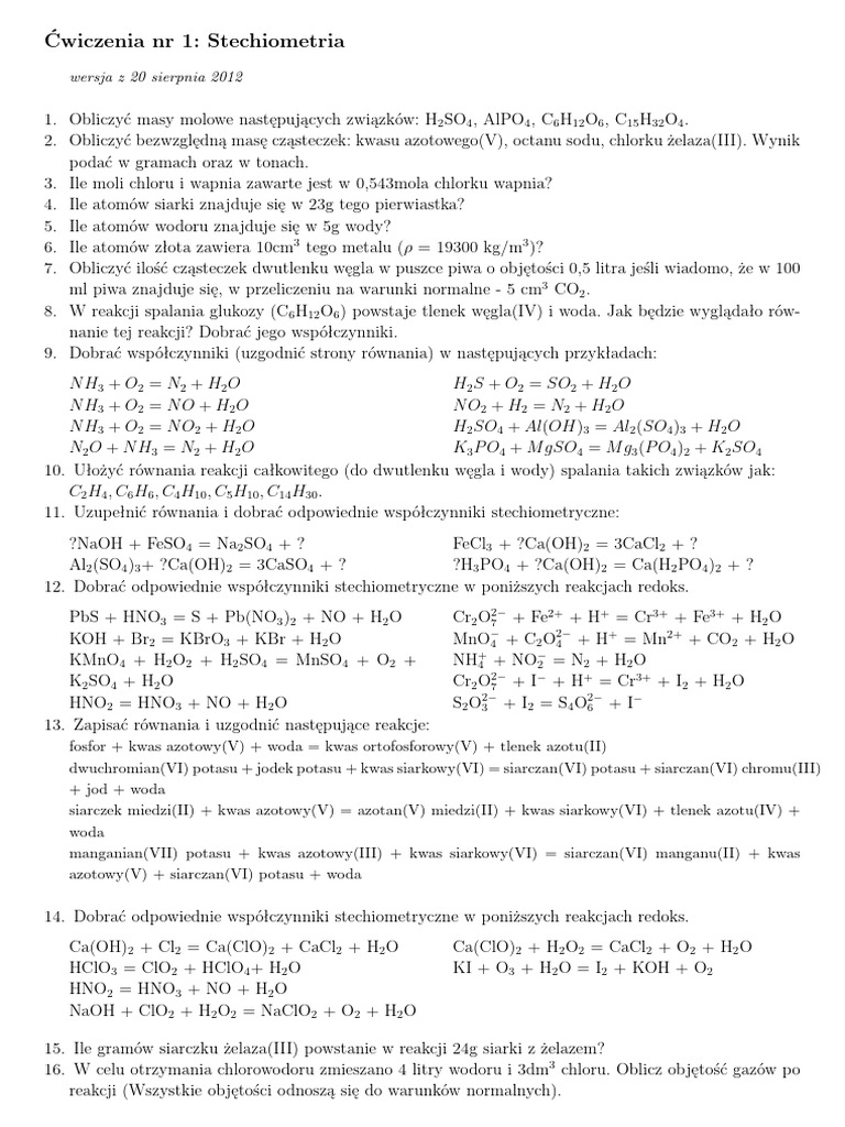 Obliczenia Cwiczenia 1 Zadania Z Odpowiedziami | PDF